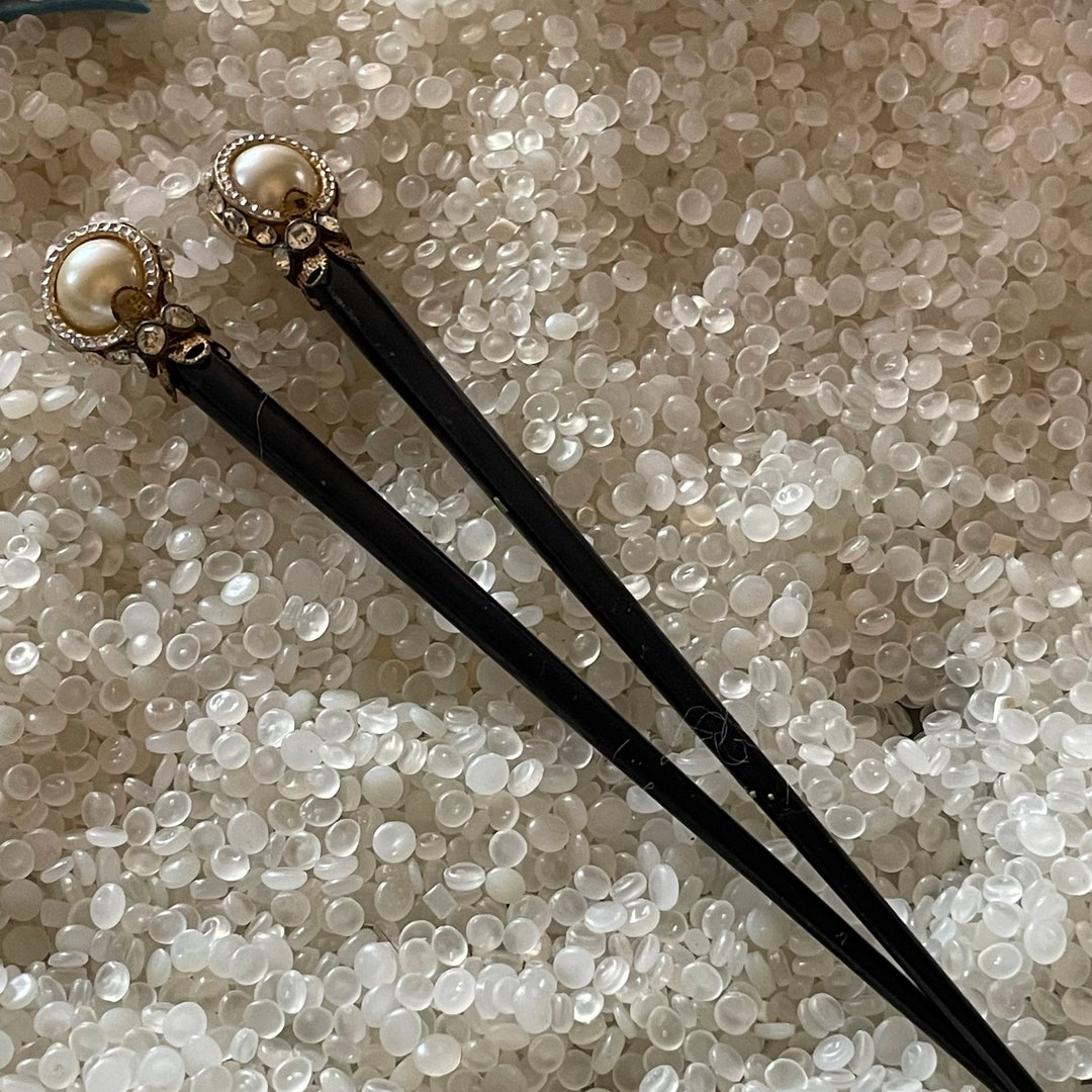 Vintage Hair Sticks , Antique Hair Accessory , Rhinestone Hair Stick ...