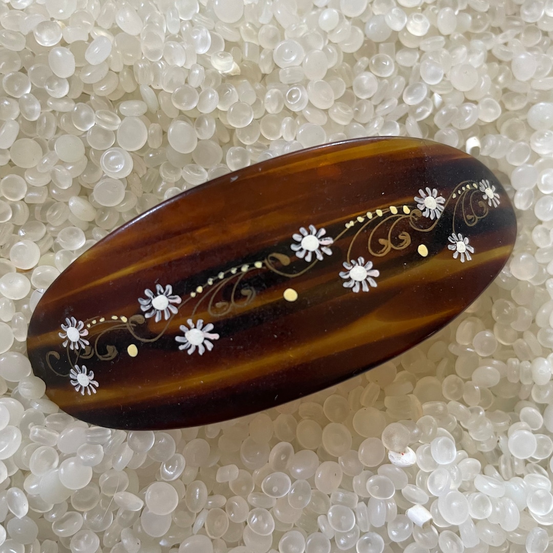 Vintage Barrette, Tortoiseshell Color, Oval Barrette, Painted Daisy ...