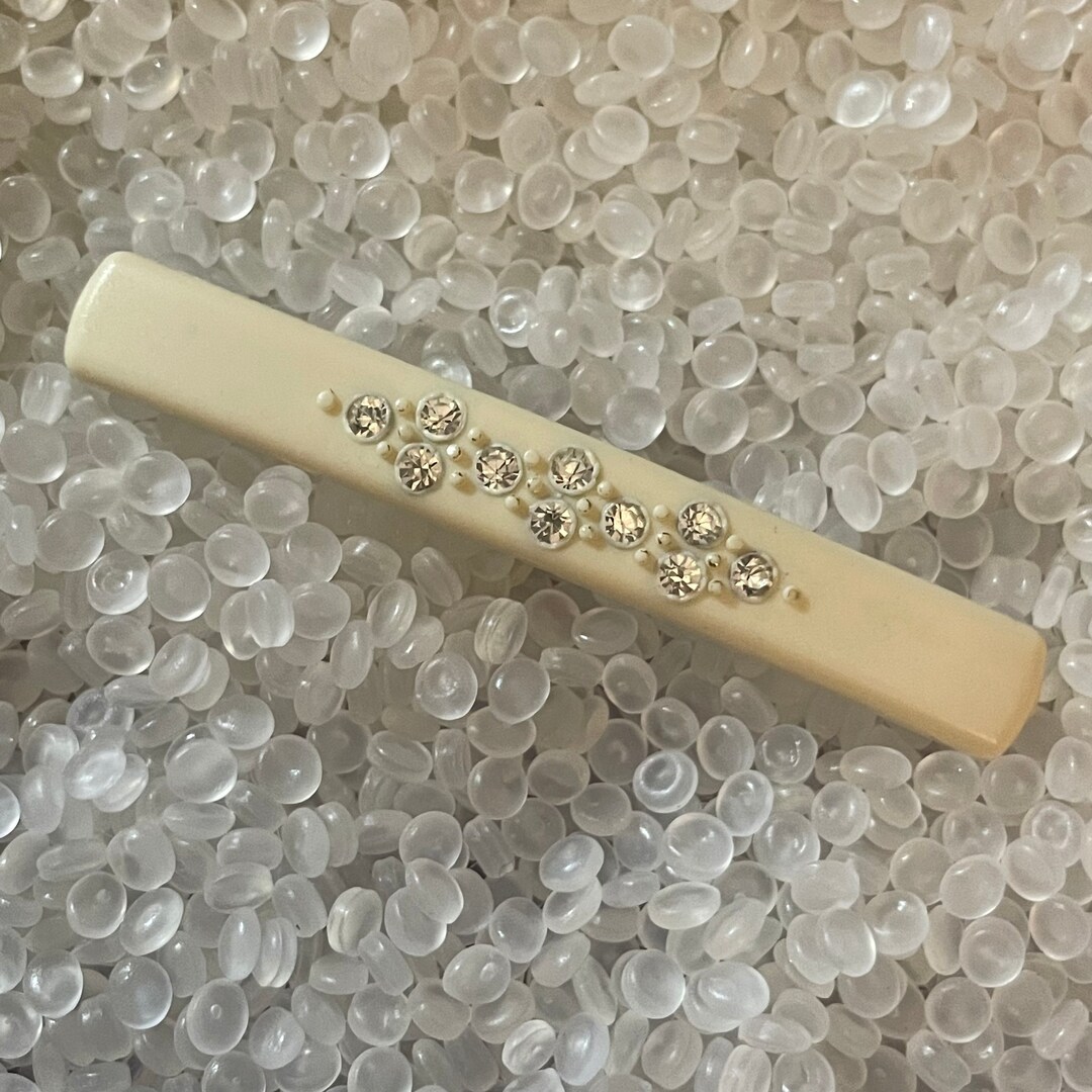 Vintage Rhinestone Hair Barrette, Made in France , Slender Ivory White ...