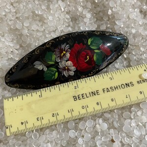 Vintage Hair Barrette, Hand Painted Flowers, Lacquered Wood , Classic ...