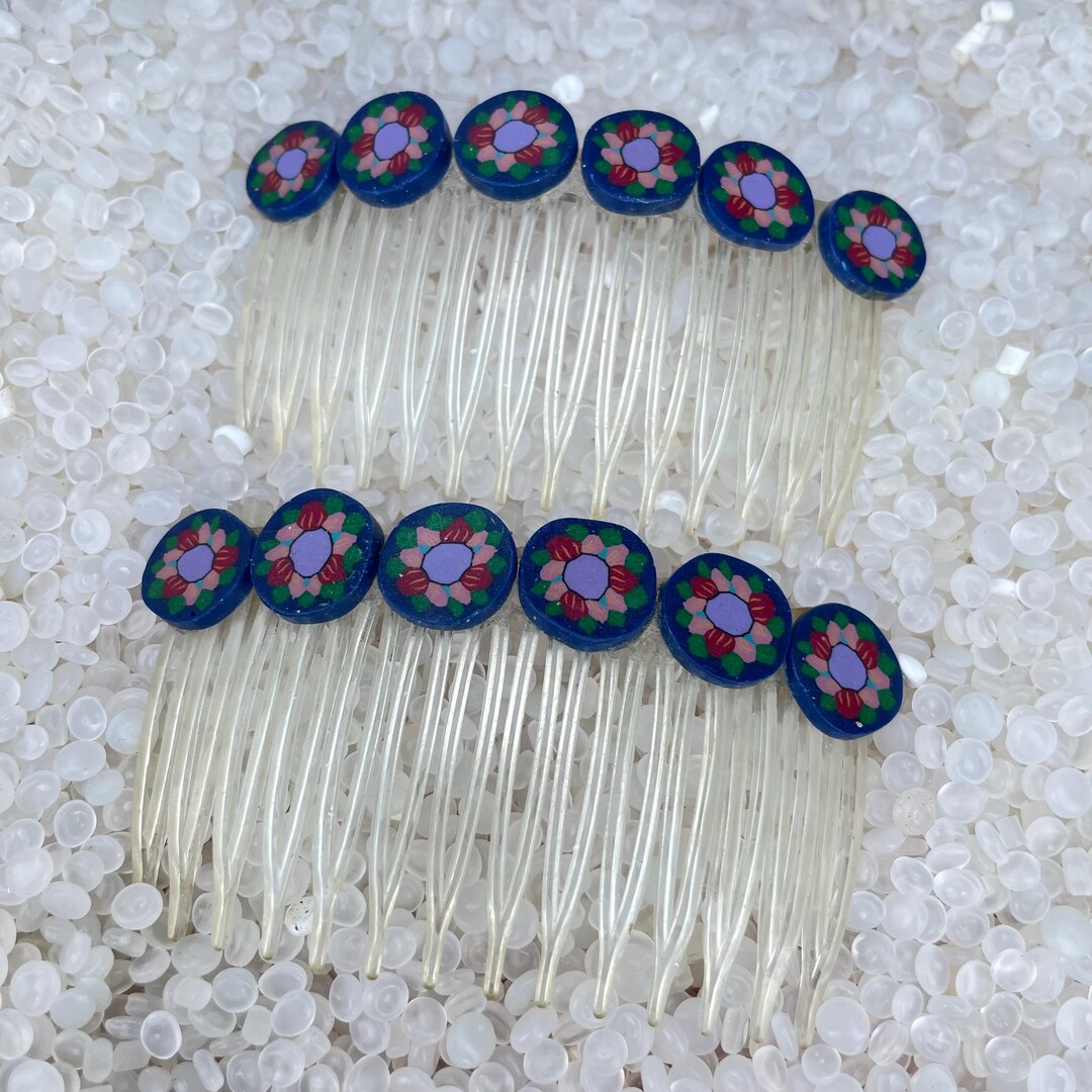 Vintage Hair Combs, Poly Clay Combs,hand Crafted, Ooak Comb Set, Royal ...