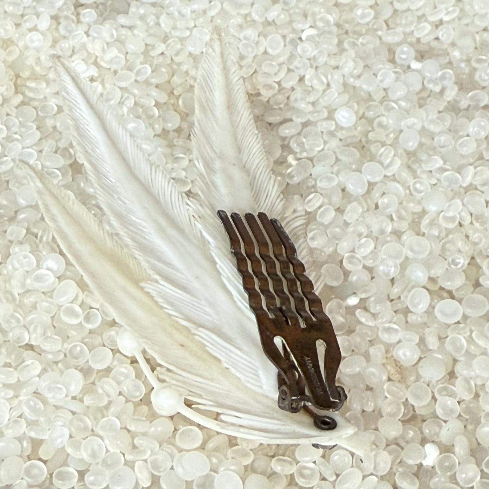 White Feather , White Leaf Vintage Barrette, Old Barrette, 1950s ...