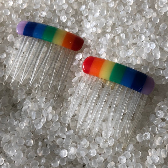 Vintage Hair Comb rainbow, Haircomb ,MATCHING PAIR,ra… - Gem