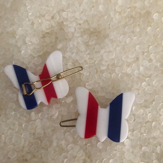 vintage barrette , red white and blue butterflies , … - Gem