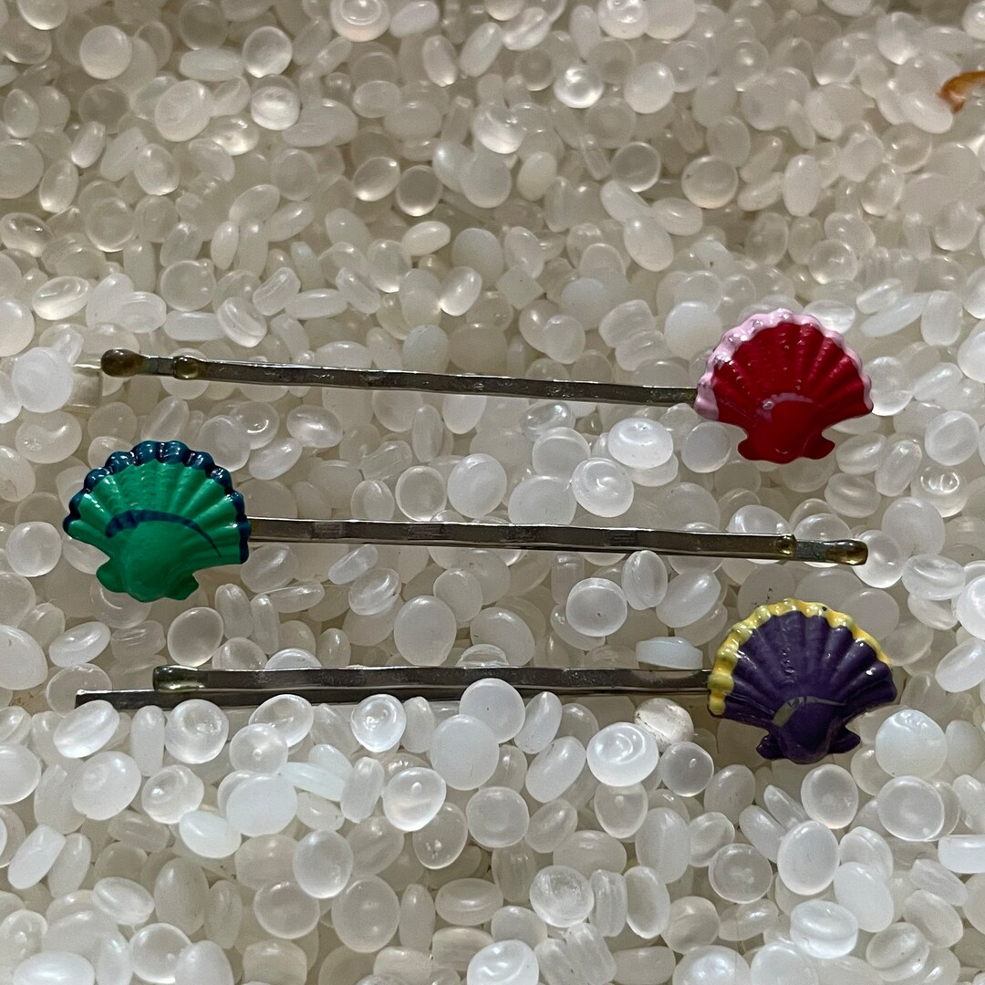 Vintage Hair Pin, Bobby Pins, Seashells Barrette, Matching Pair,enamel ...
