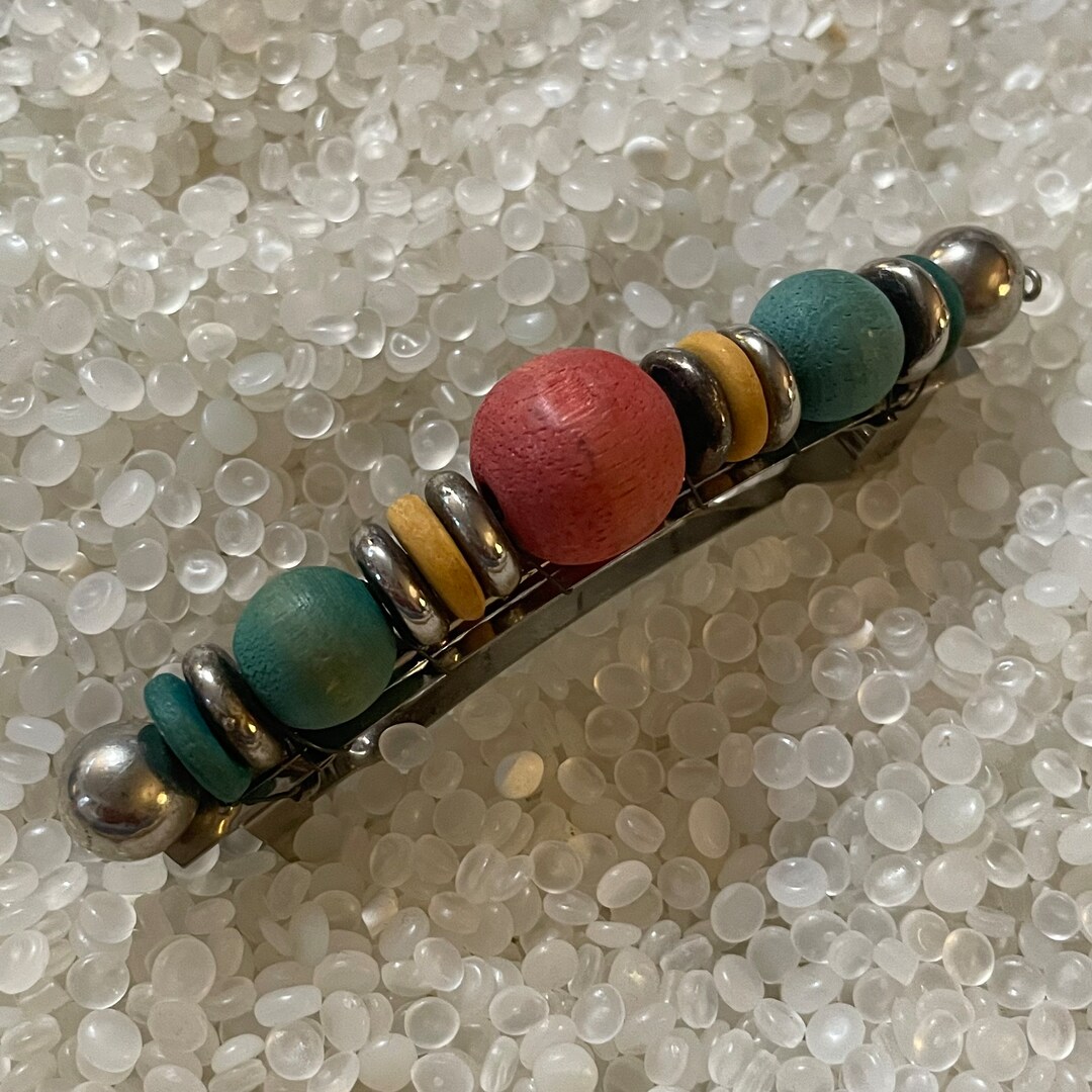 Vintage Barrette, Vintage 1980 Barrette, Wood Barrette , Wood Bead ...