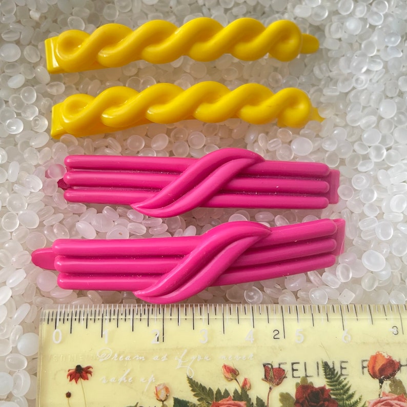 Vintage Barrette Plastic Children Barrettes,yellow Twist Barrette,pink ...