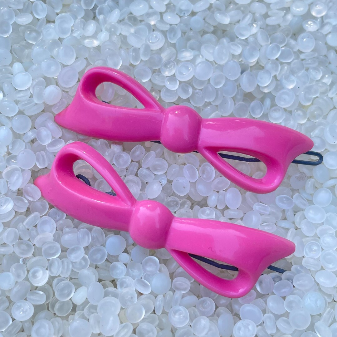 Vintage Hair Barrette , Pink Bows, Puffy Bows, Rare Pair, Children ...