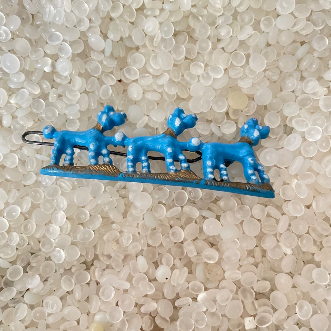 Vintage Barrette, Poodles, Blue Poodles in a Row , Rare ...1950 Childen ...