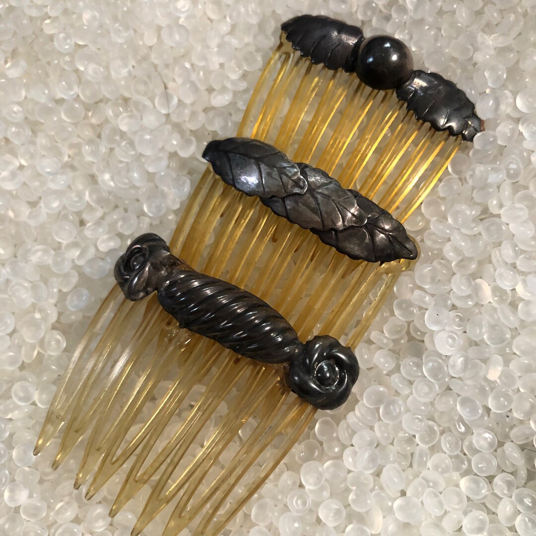 Vintage Hair Accessory , Plastic Comb Base, Beautiful Silver Top ...