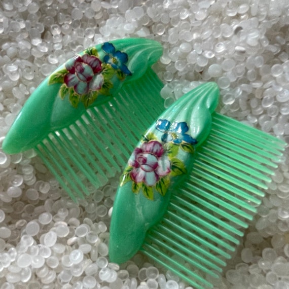 Vintage combs , rare pair, green combs , kelly green… - Gem