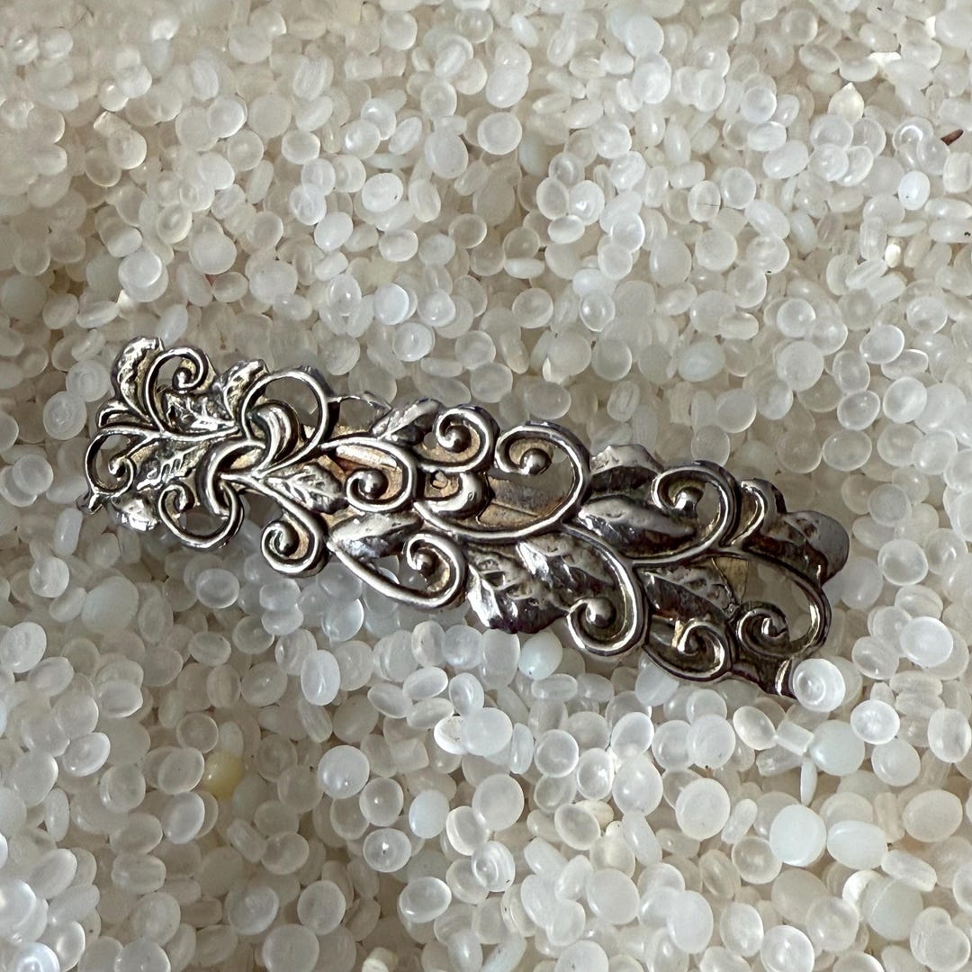 Vintage Barrette, Silver Hair Clip, Flowers, Scrolls, Baroque, Highly ...