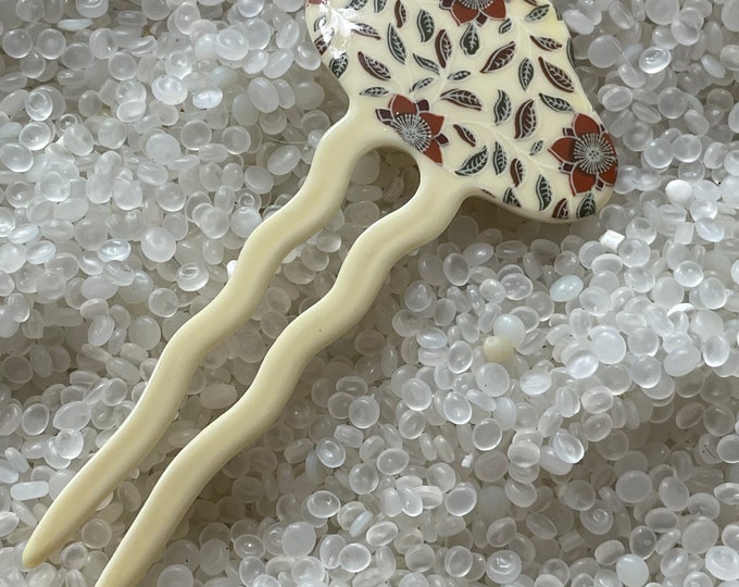 Vintage Hair Pick, Vintage Hair Ivory Color,transfer Flowers, Hair Pin ...