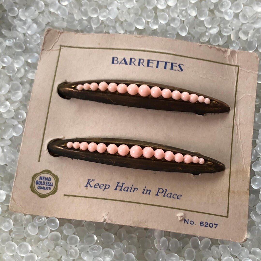 Vintage Hair Barrette, Brass and Pink Barrette, Pair , Nos, Still on ...