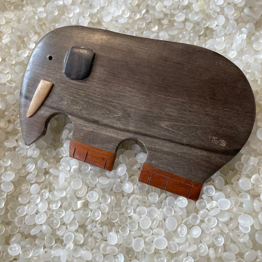 Vintage Hair Barrette, Wood Barrette, Wooden Elephant , Mutli Colored ...