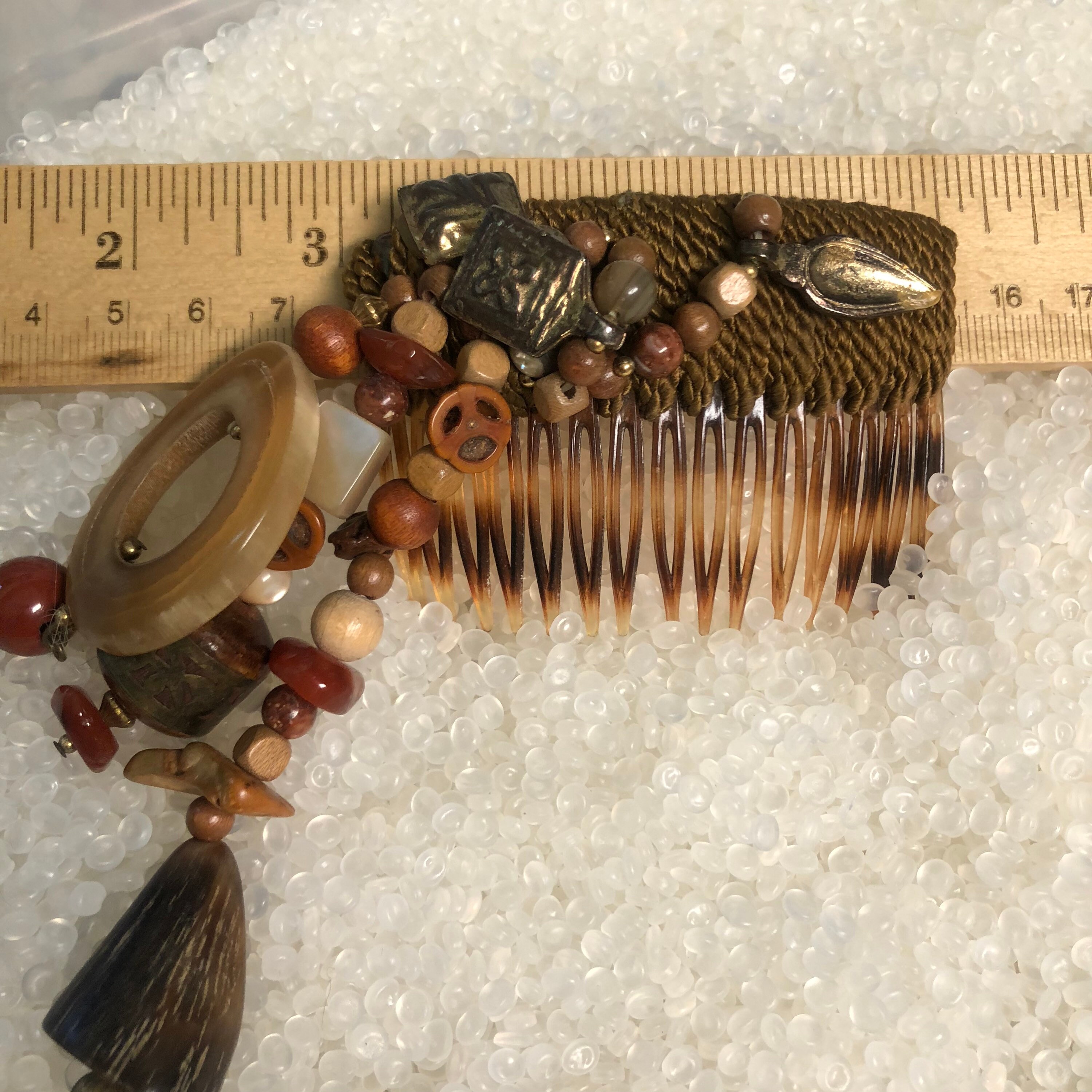 Vintage Hair Combs , Multiple Elements, Natural Materials, Wood Beads ...