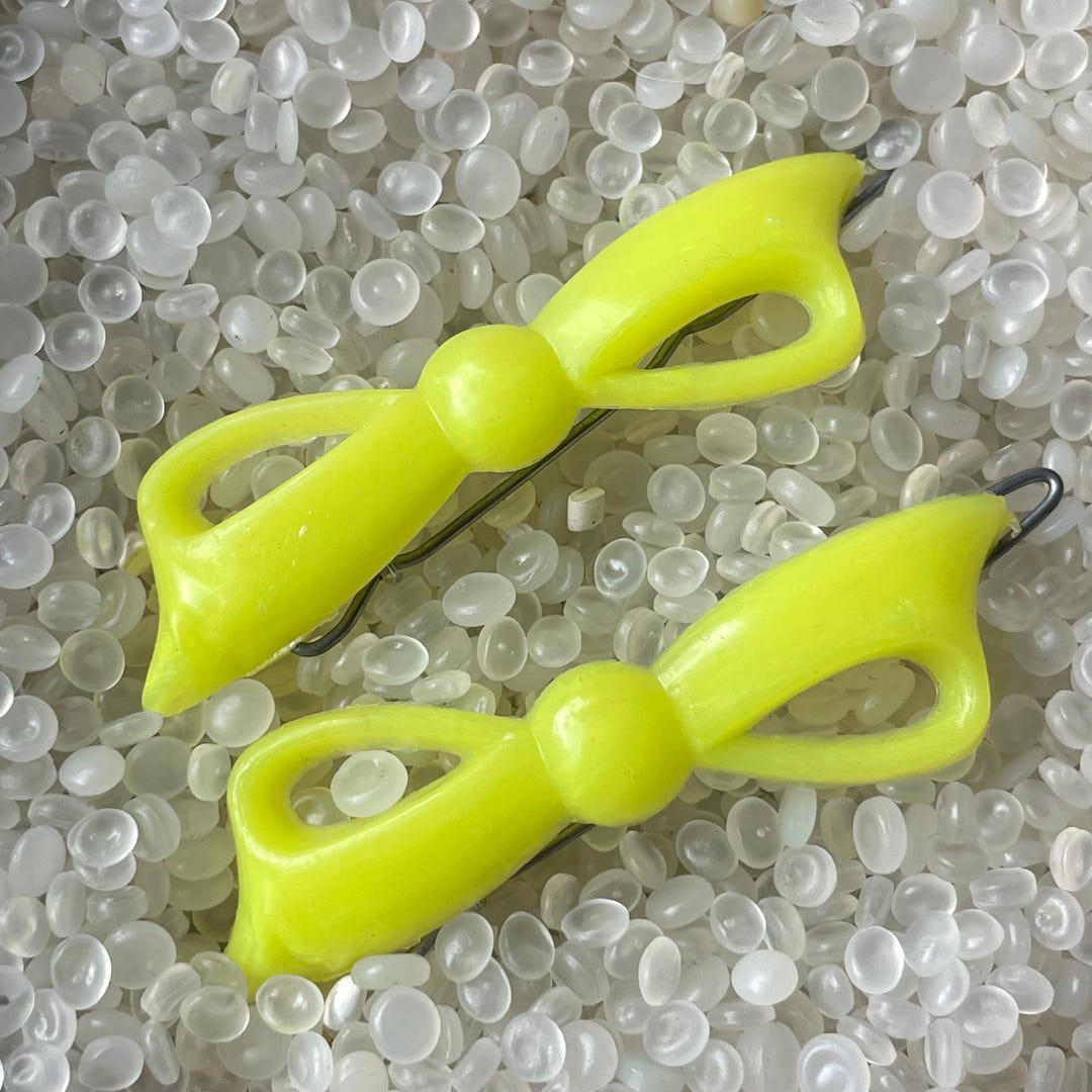 Vintage Hair Barrette , Yellow Bows, Neon Yellow, Puffy Bows, Rare Pair ...