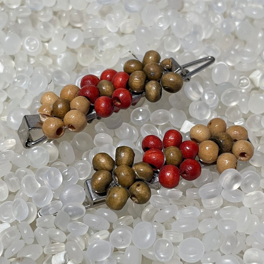 Vintage Hair Barrettes, Matching Pair Barrettes , Wood Beads, Teeny ...