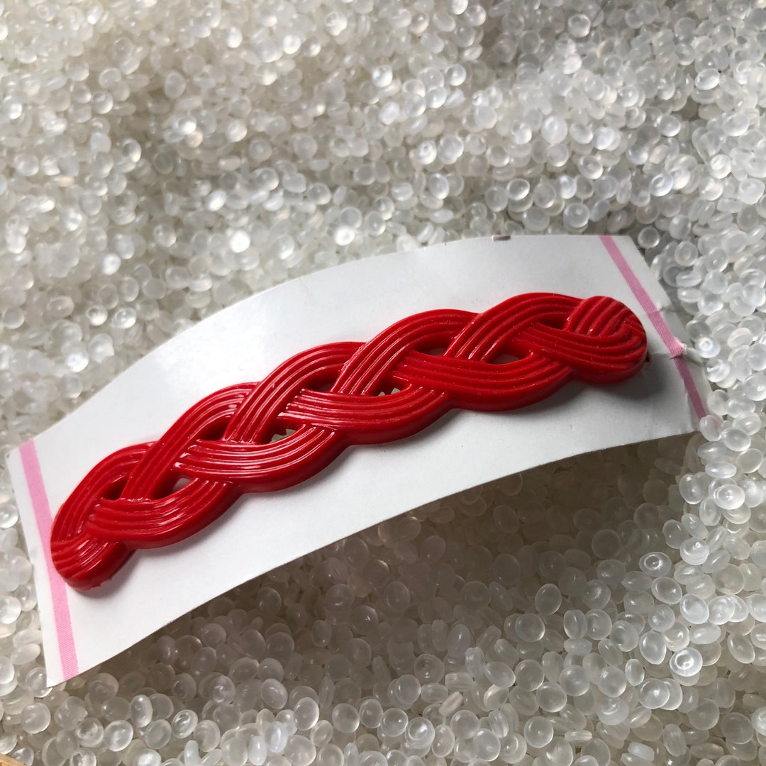 Vintage Barrette, Vintage 1940 , Red Braid,on Store Display Card , 3.75 ...