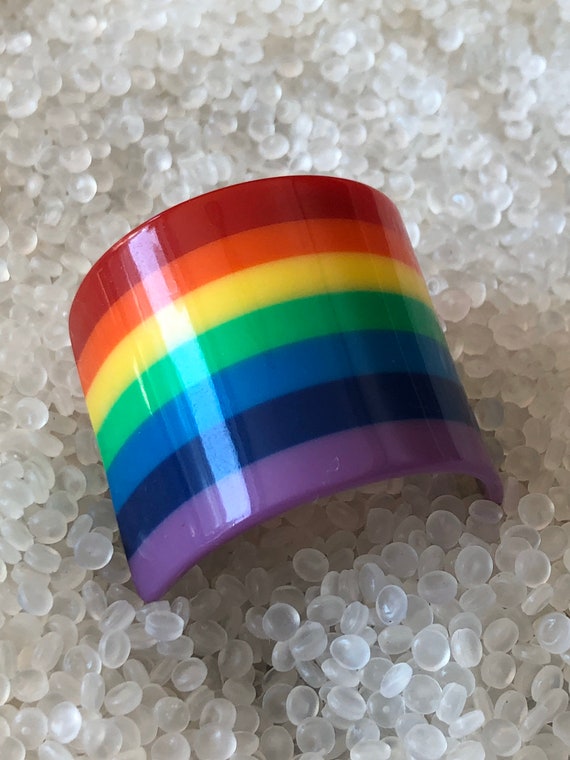 1970's vintage RAINBOW barrette, 2.6" rainbow stripe … - Gem