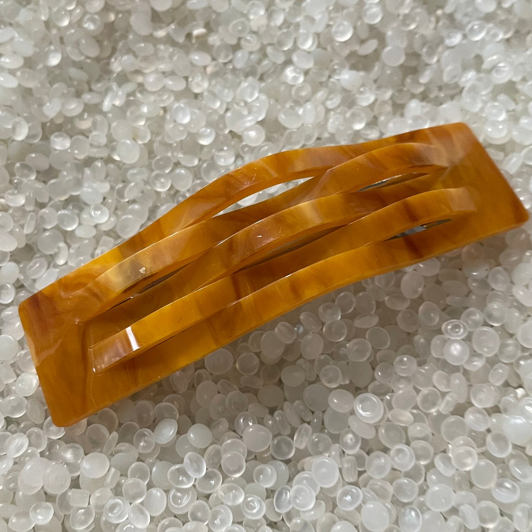 Vintage Barrette, Butterscotch Color, Acrylic Barrette, Basket Weave ...