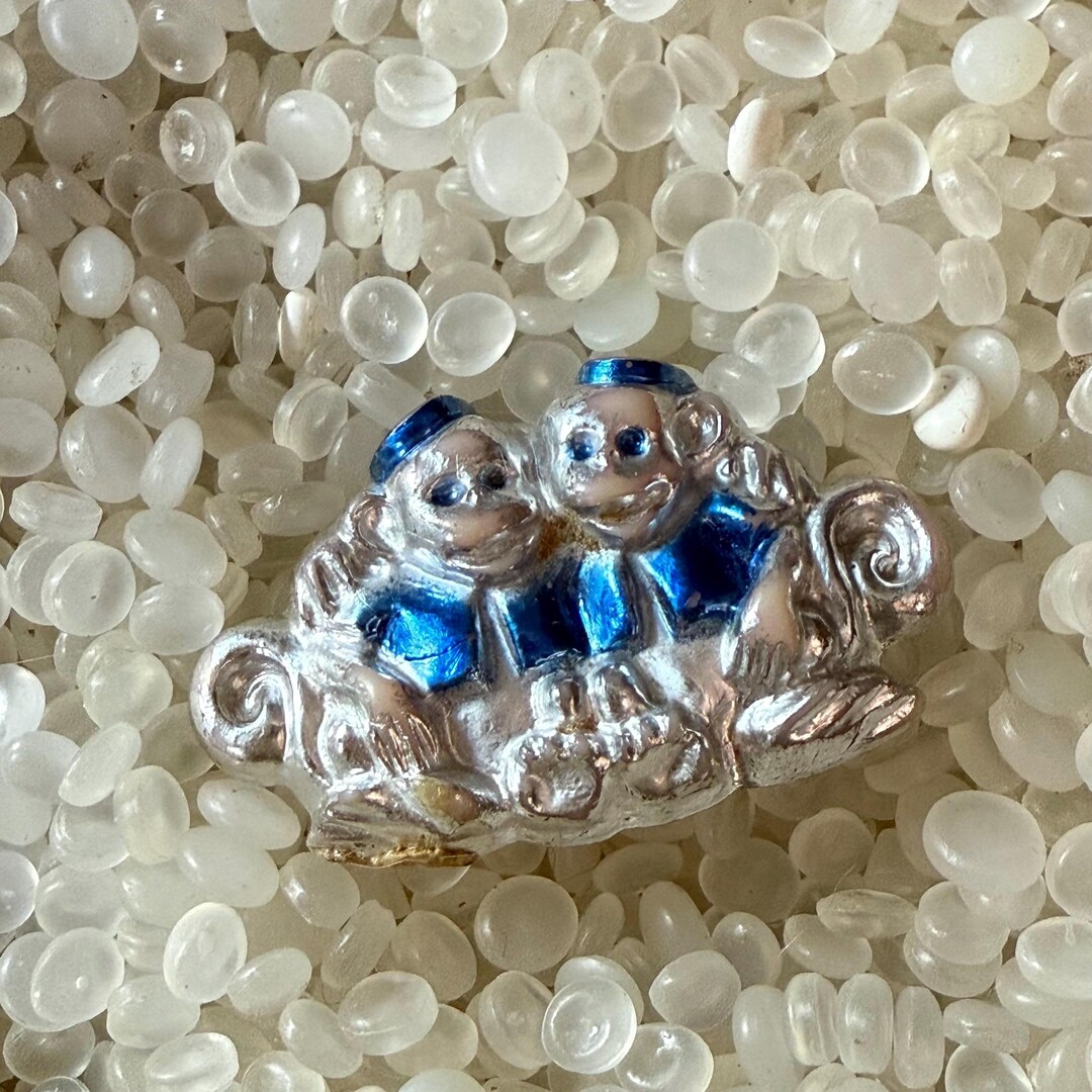 Vintage Barrette, Little Silver Monkeys, Metallic Silver and Blue, Tiny ...
