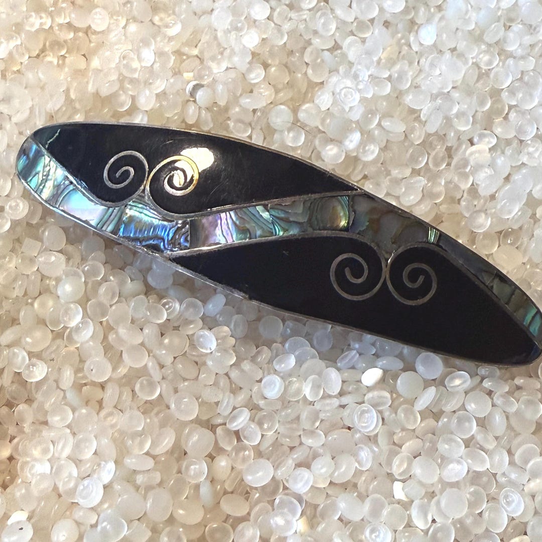 Vintage Barrette, Silver Tone, Abalone Embedded, Long Barrette, 0val ...
