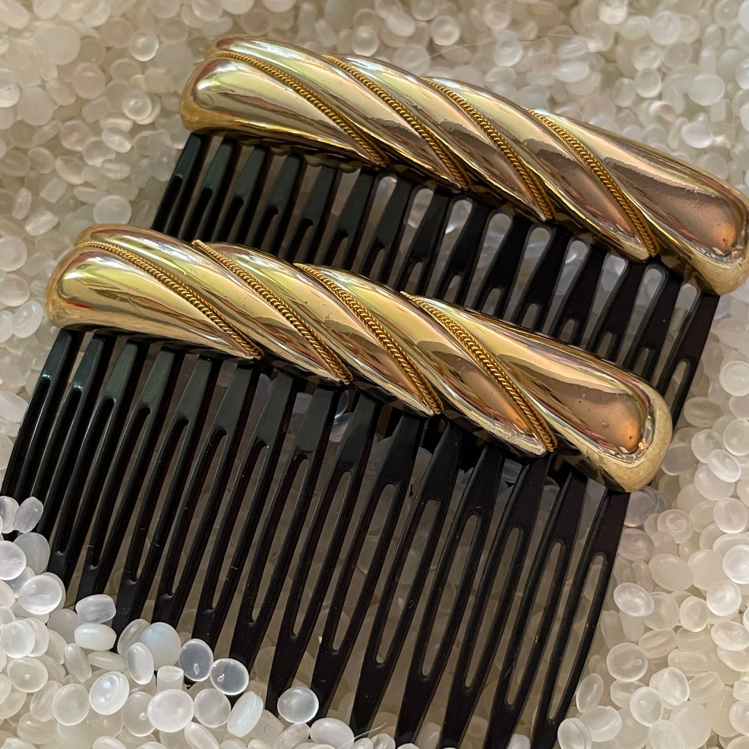 Gold Tone Comb , Side Swept Hair , Plastic Hair Combs , Matching Set - Etsy