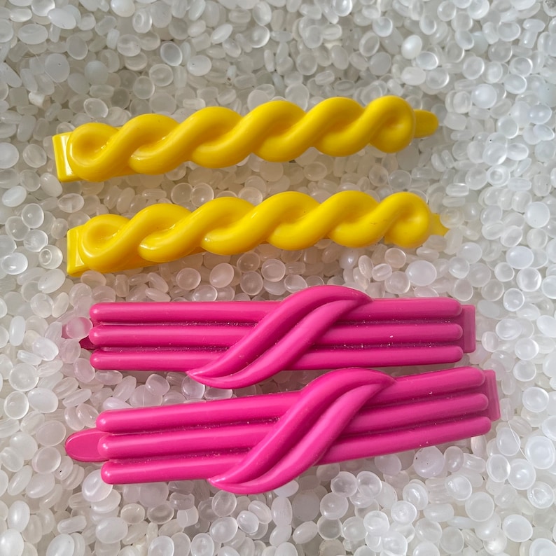Vintage Barrette Plastic Children Barrettes,yellow Twist Barrette,pink ...