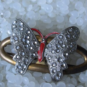 Vintage Barrette, Brass Oval, Red and Silver Butterfly, - Etsy