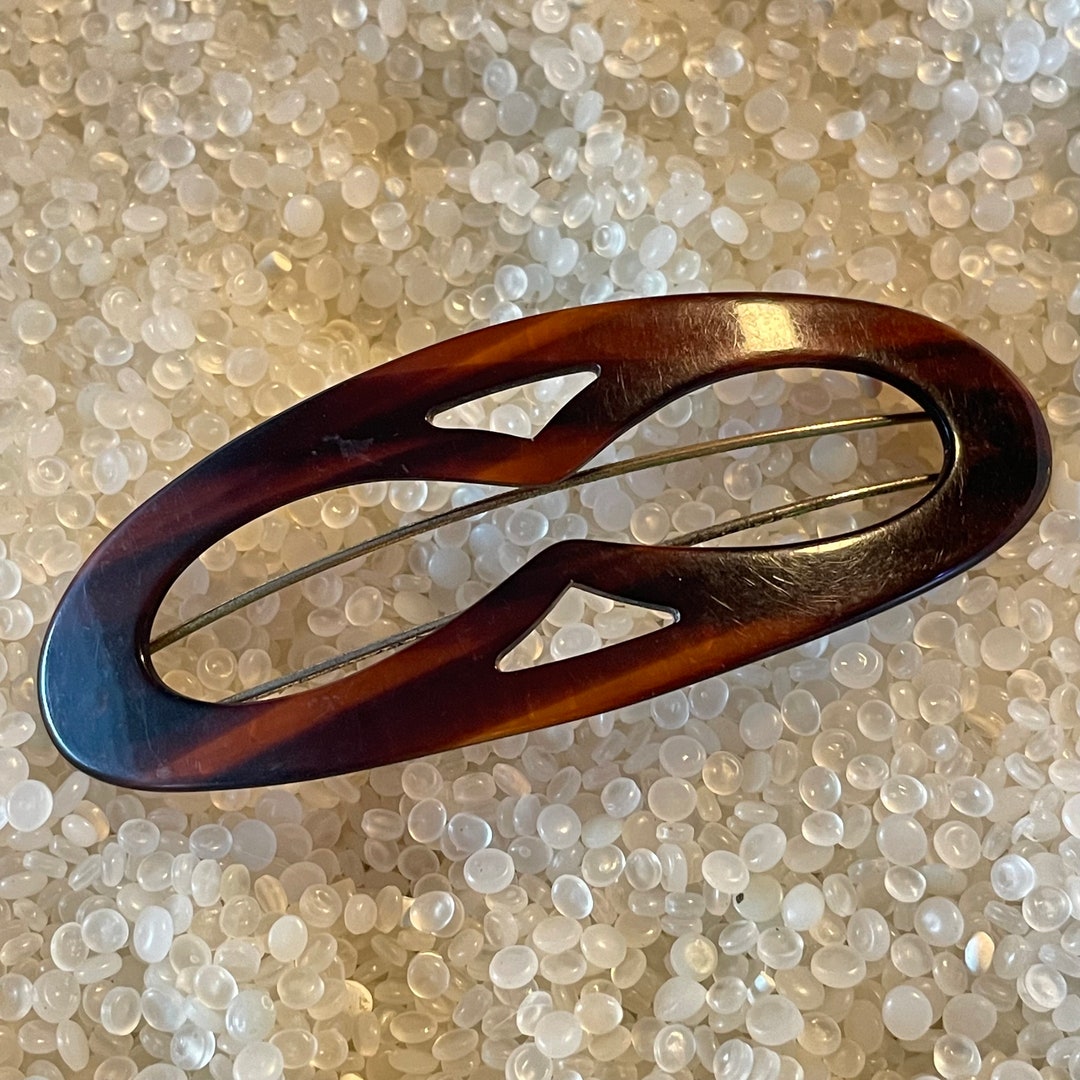 Vintage Barrette, Tortoiseshell Shell Color, Long Brown Barrette, Cut ...