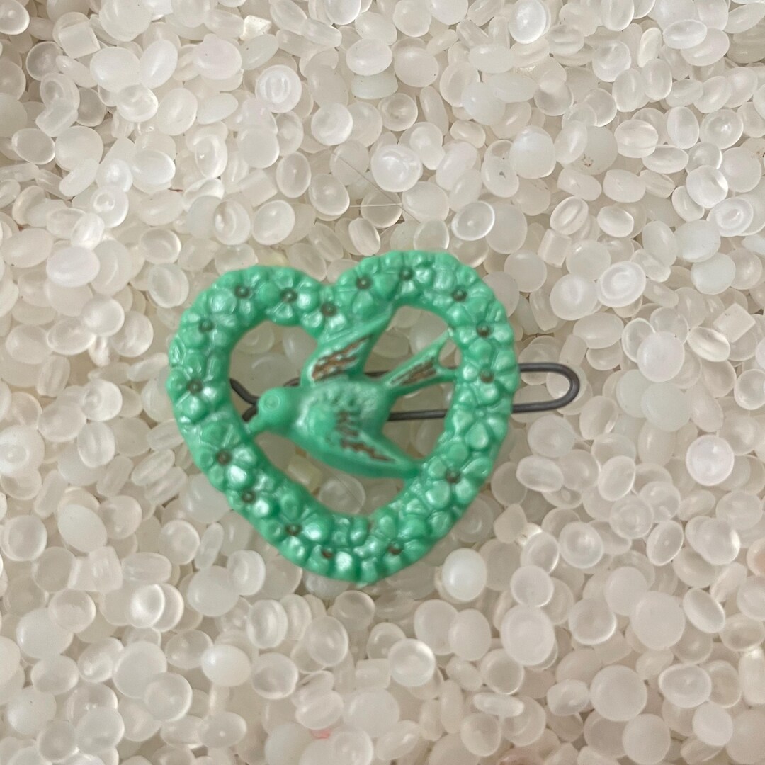Beautiful Vintage Barrette, Heart Shape Barrette, Soft Green Heart With ...