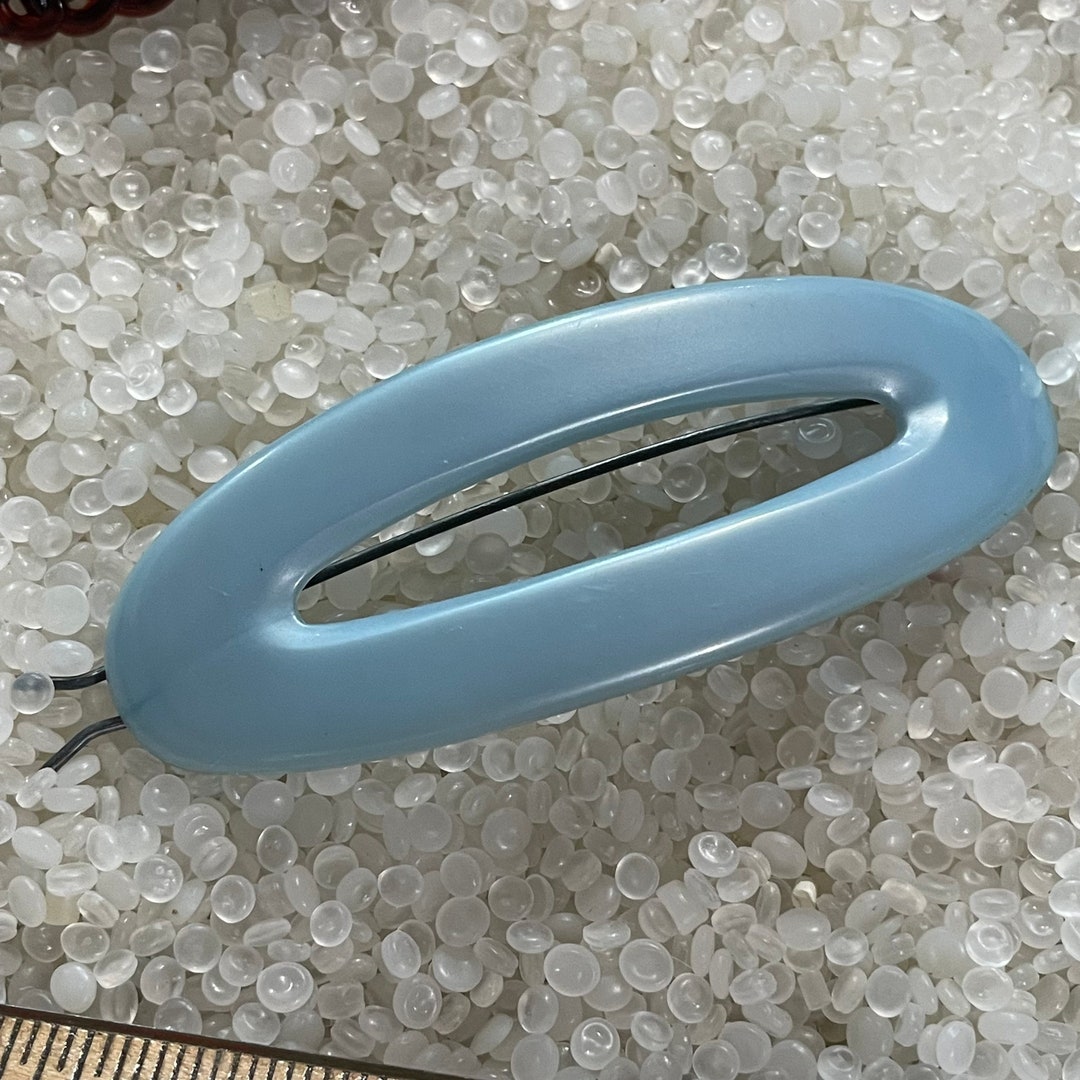 Vintage Hair Barrette, Large Open Oval , Simplistic Style, Soft Blue ...