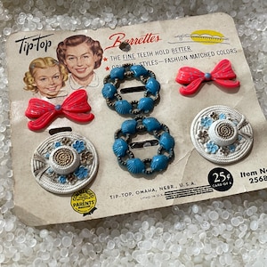 Vintage Barrettes, Antique Barrettes, Rare Set of Barrettes, Store Card ...