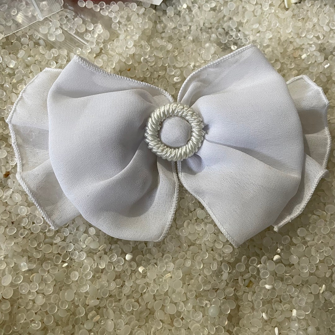 Vintage 1980s Hair Bow, White Chiffon Bow, Holiday Hair Bow, White Bow ...