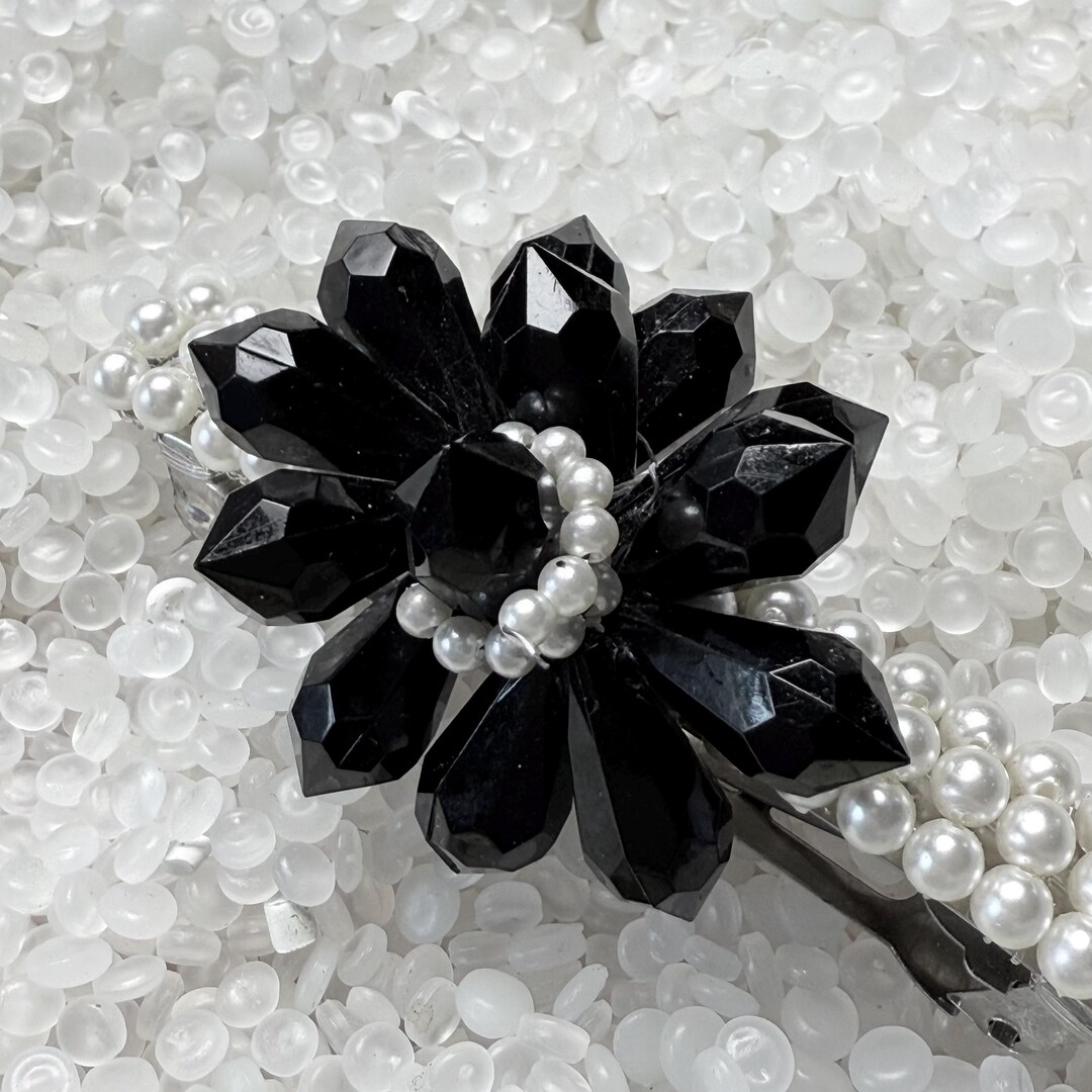 Vintage Barrette, Chunky Black Beads Barrette,vintage 1980 Barrette ...
