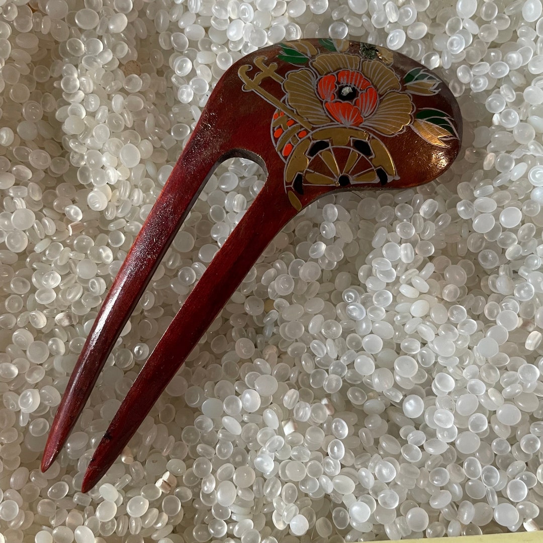 Vintage Hair Pick, Vintage Hair Fork, Hand Painted, Hair Pin/stick/fork ...
