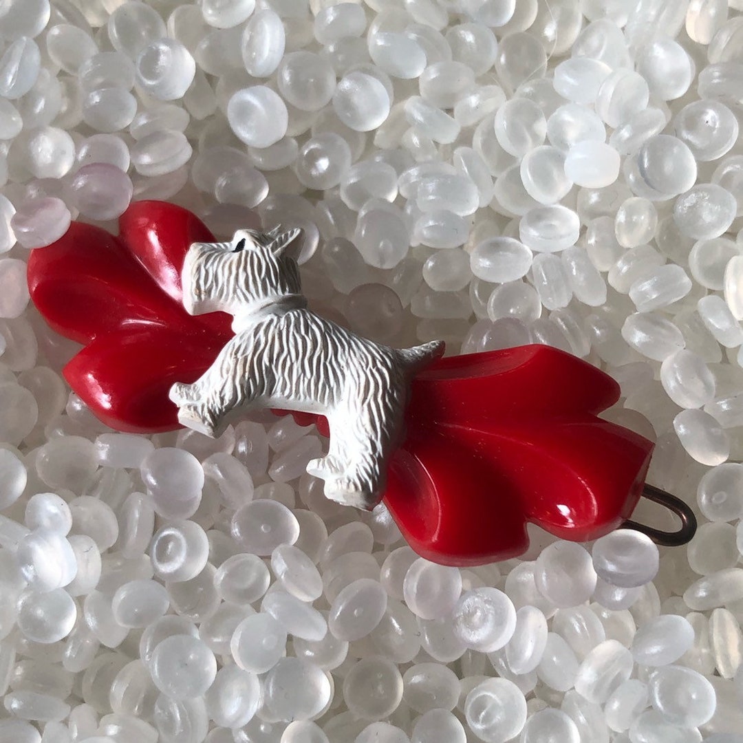 Vintage Barrette ,red Bow ,with a Little White Scottie Dog , Scottie ...