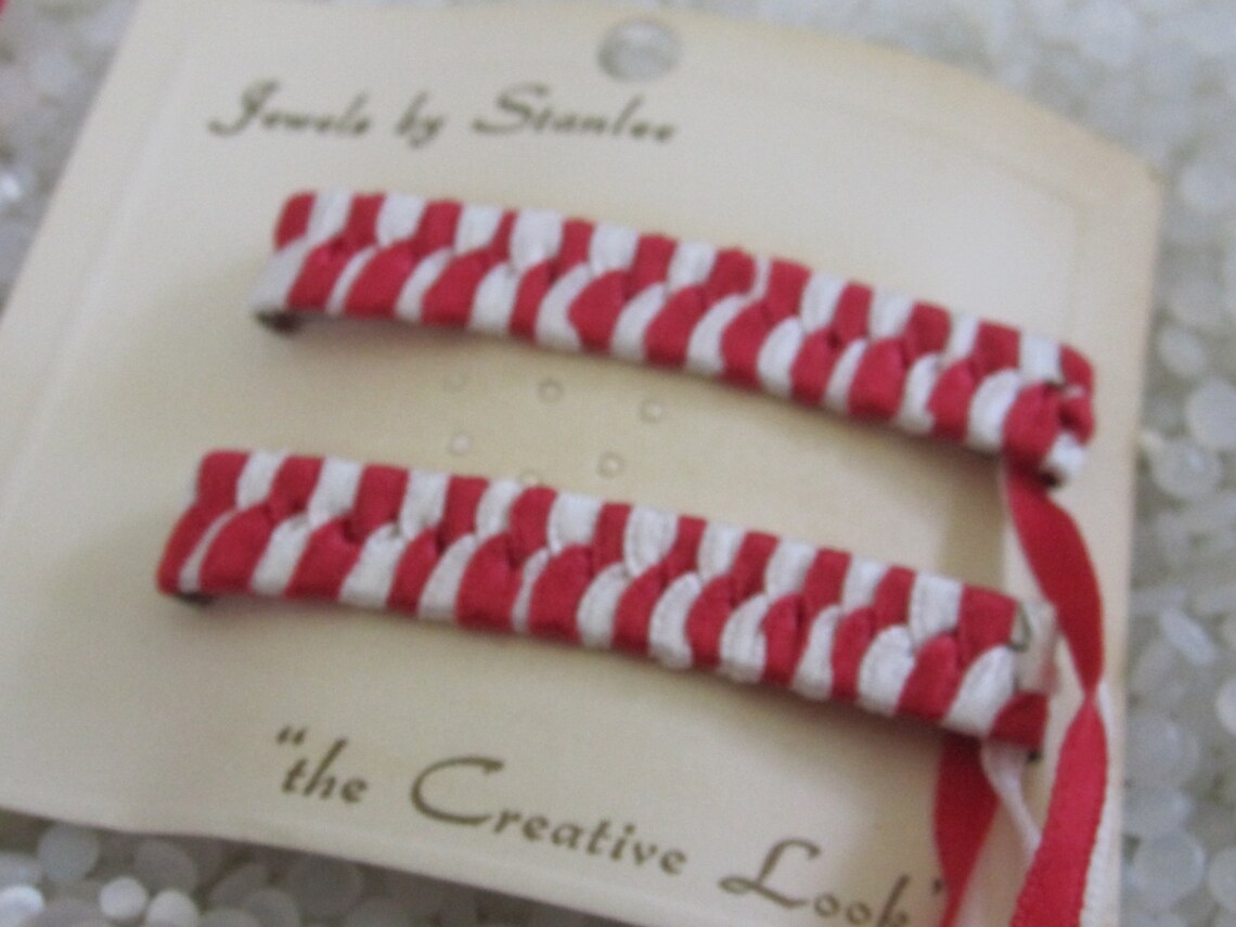 Retro 1970's Woven Ribbon Barrettes NEVER USED Red and White Woven ...