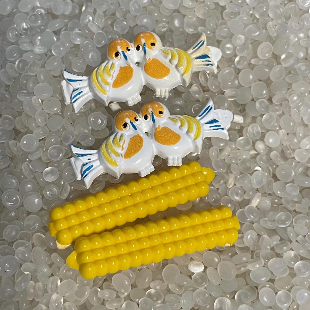 Vintage Barrette Plastic Childs Barrettes, 2 Set of 2 , Yellow Bubbles ...