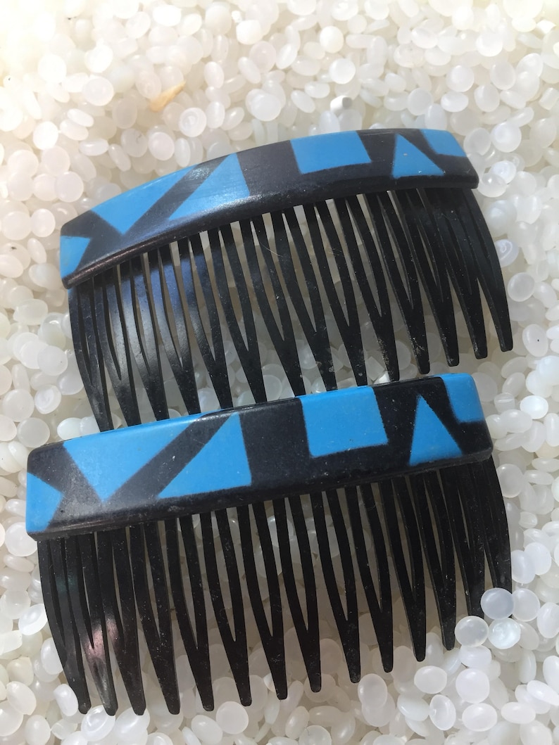 Vintage Combs Pair of Combs black and Blue Plastic Comb - Etsy