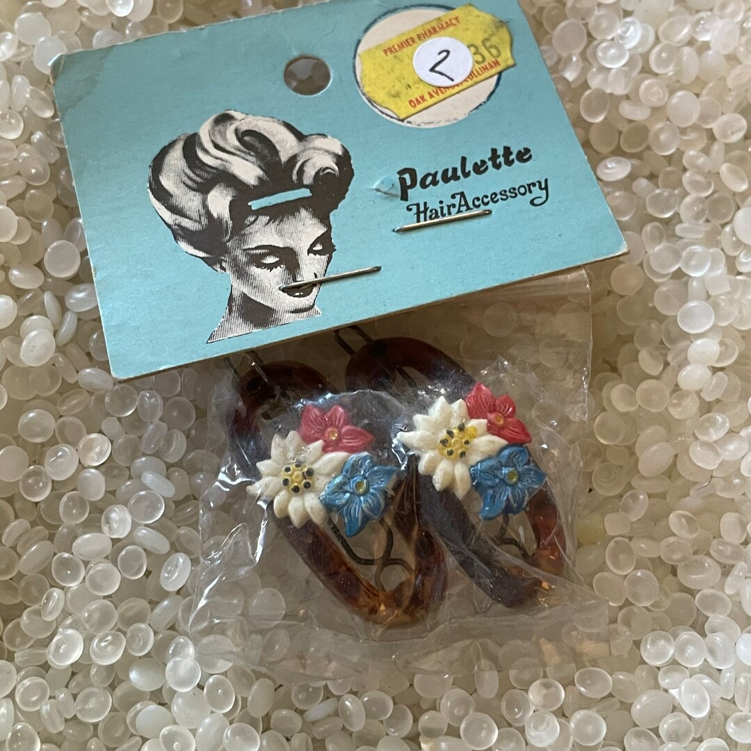 Vintage Hair Barrette, Tortoiseshell With Plastic Colorful Flower ...