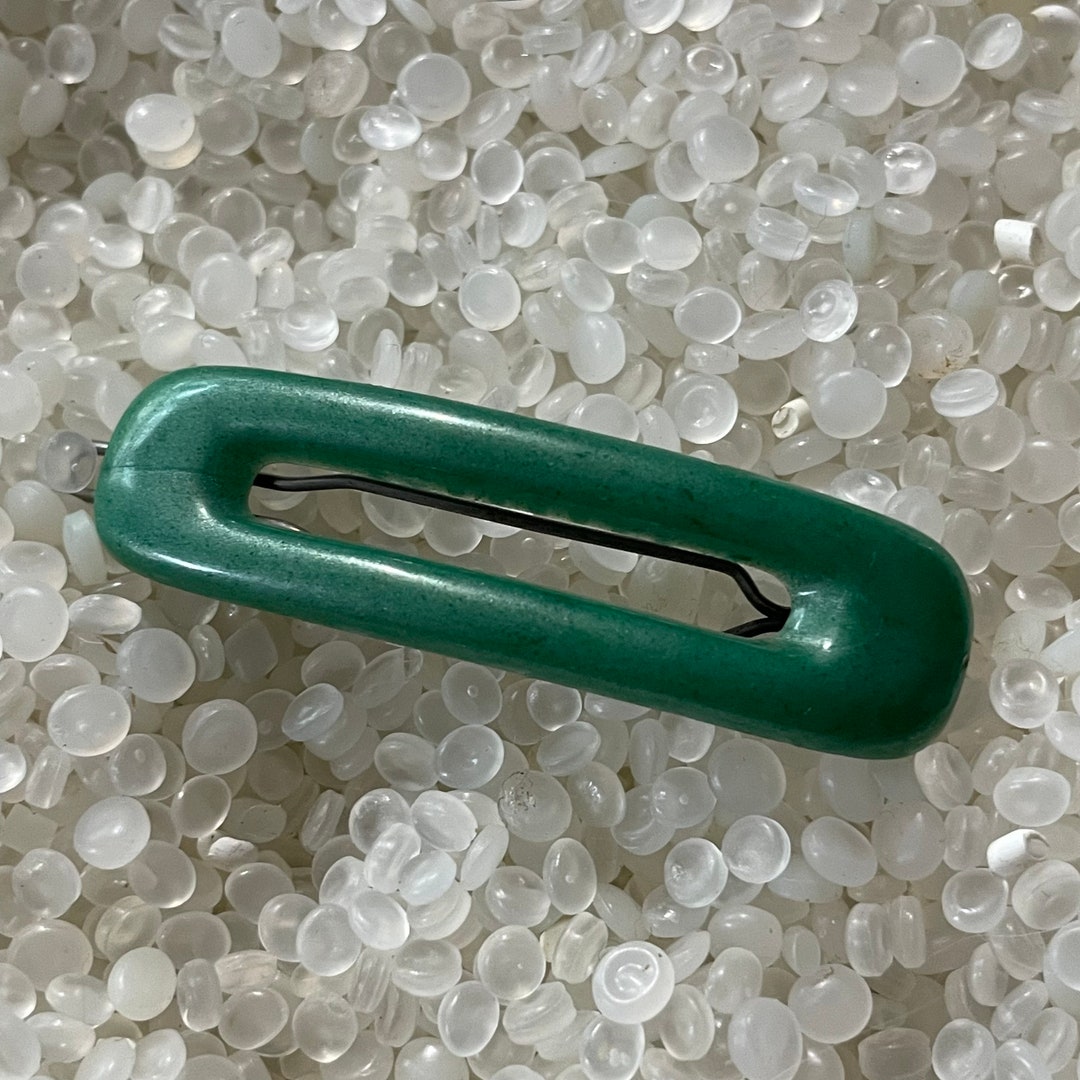 Vintage Barrettes, Green Rounded Edge Rectangle, Green Barrette ...