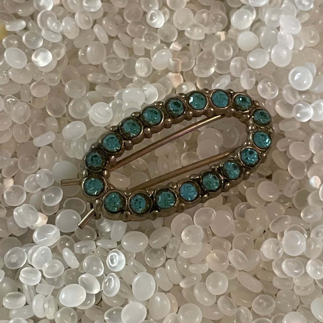 Vintage Barrette, Bright Blue Rhinestones, Open Center Oval, Vintage ...