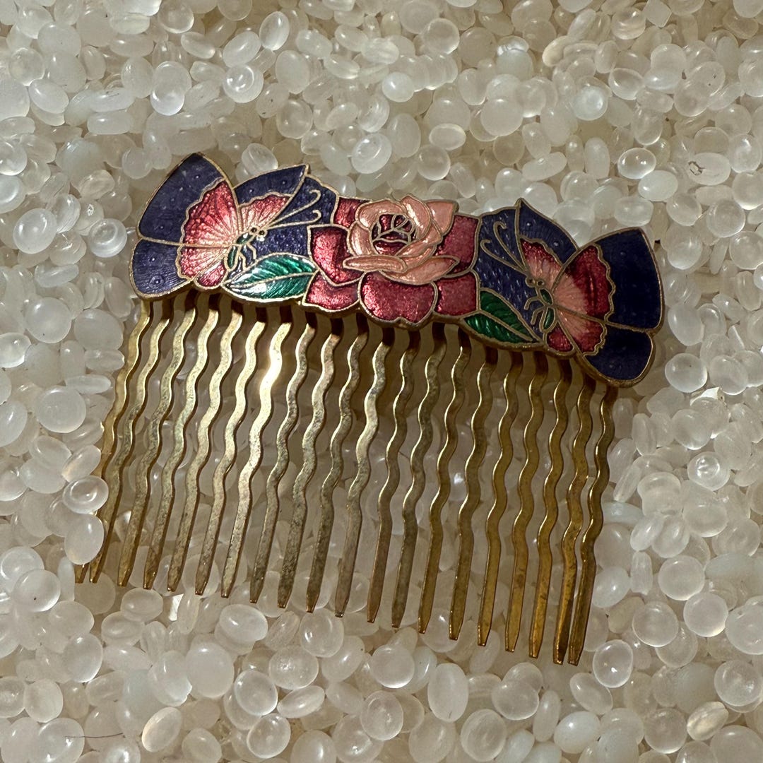 Vintage Cloisonne Hair Comb ,jewel Tone Colors,coral Rose Comb ...