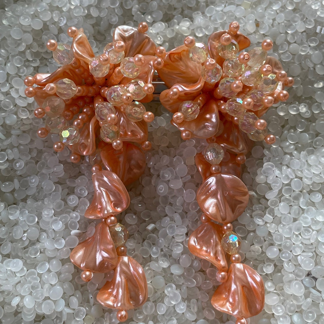 Vintage 1980 Barrette Peach Beads Decorated With Golden Beads, Pe16 - Etsy