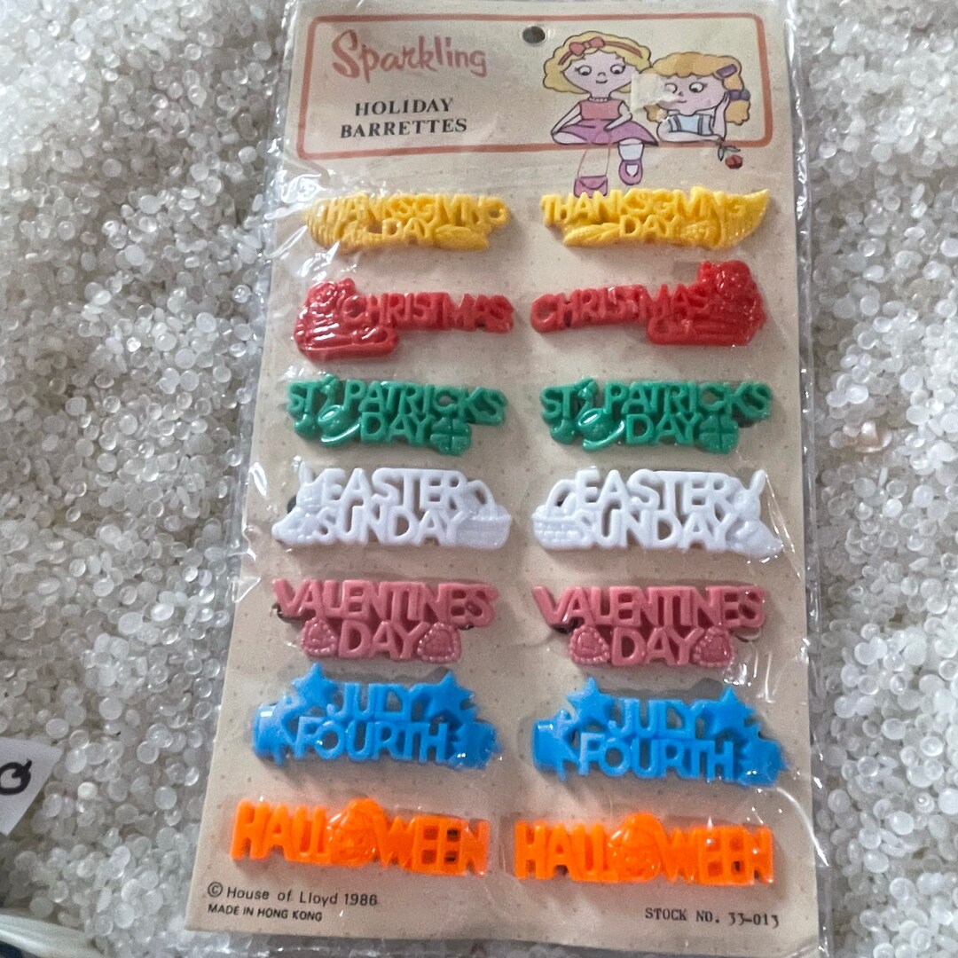 Vintage Barrettes, Children Barrettes, Holidays Barrette, Dated 1985 ...