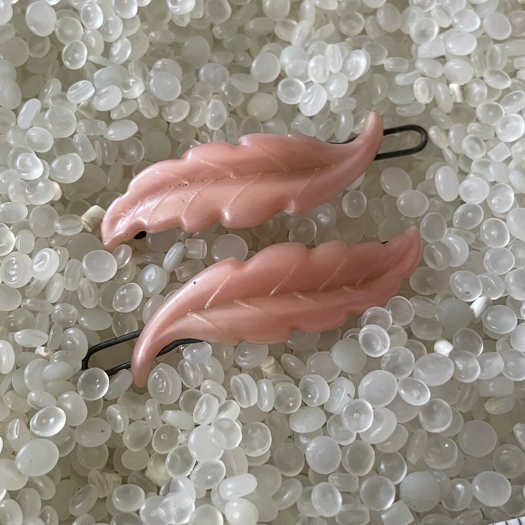 Pink Feather , Pink Leaf Vintage Barrette, Old Barrette, 1950s ...