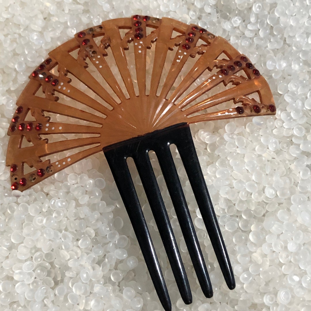 Vintage, Antique Hair Comb, Hair Pick, Two Tone With Ruby Paste ...