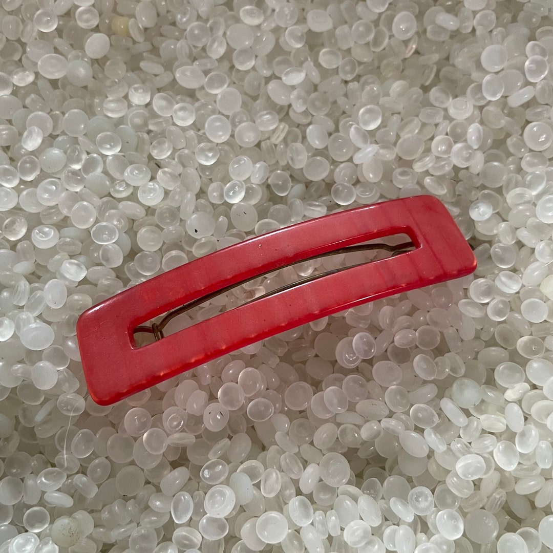 Vintage Barrette, Red Open Rectangle, 1970 Barrette, Tomato Red, Glossy ...